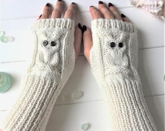 Pattern Knitted Owl Fingerless Mittens PDF - Etsy