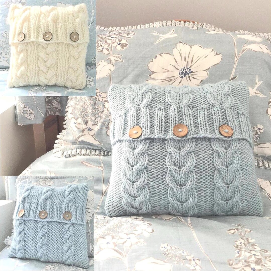 Knit Cabled Cushion Cover Patterns: '3 Cables', 'heartstrings', 'soft ...