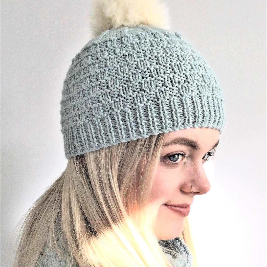 Sea Waves Hat Knitting Pattern: Pompom Beanie, Knit Flat (PDF) - Etsy