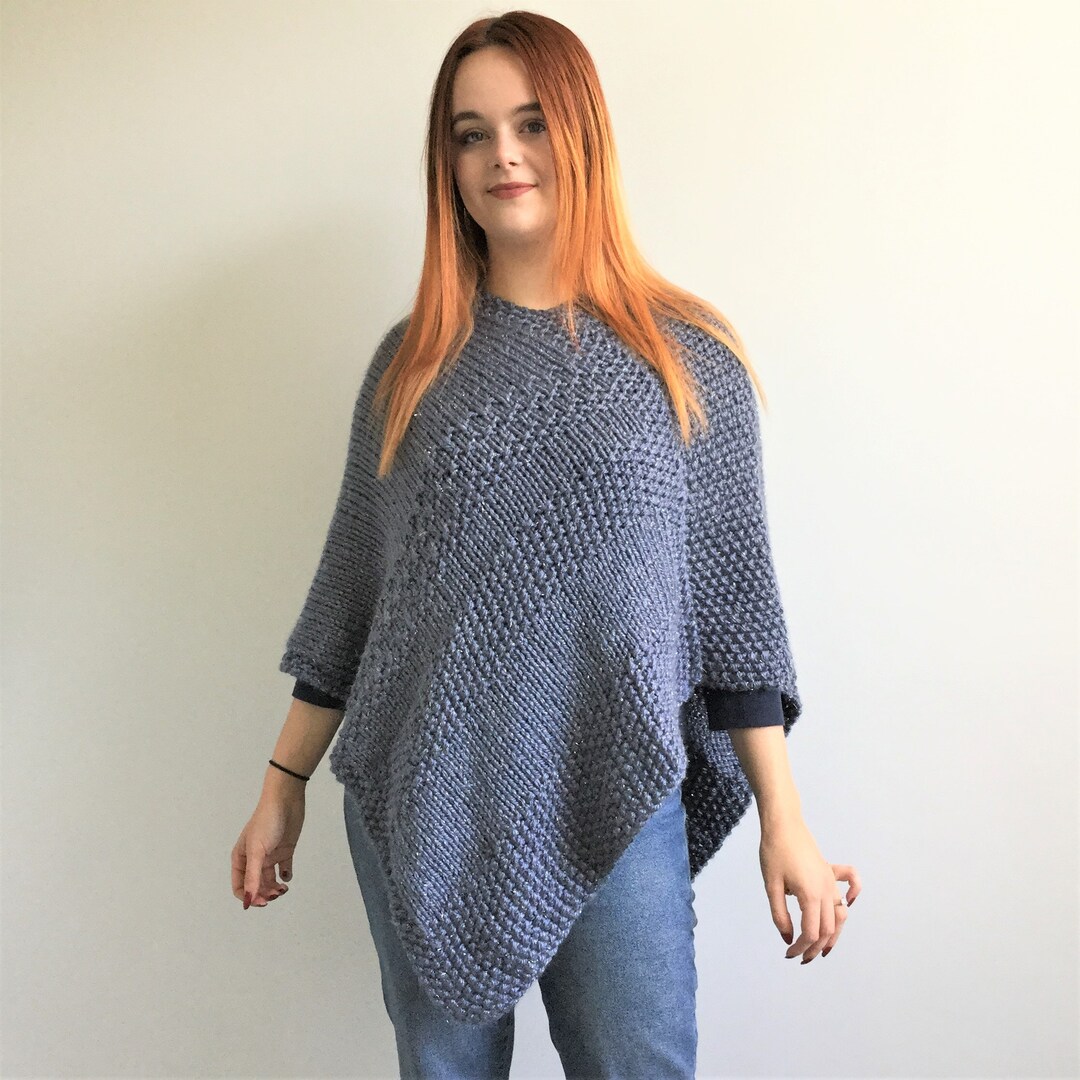 Poncho Knitting Pattern for Adult Easy Ladies Top Knit Flat - Etsy