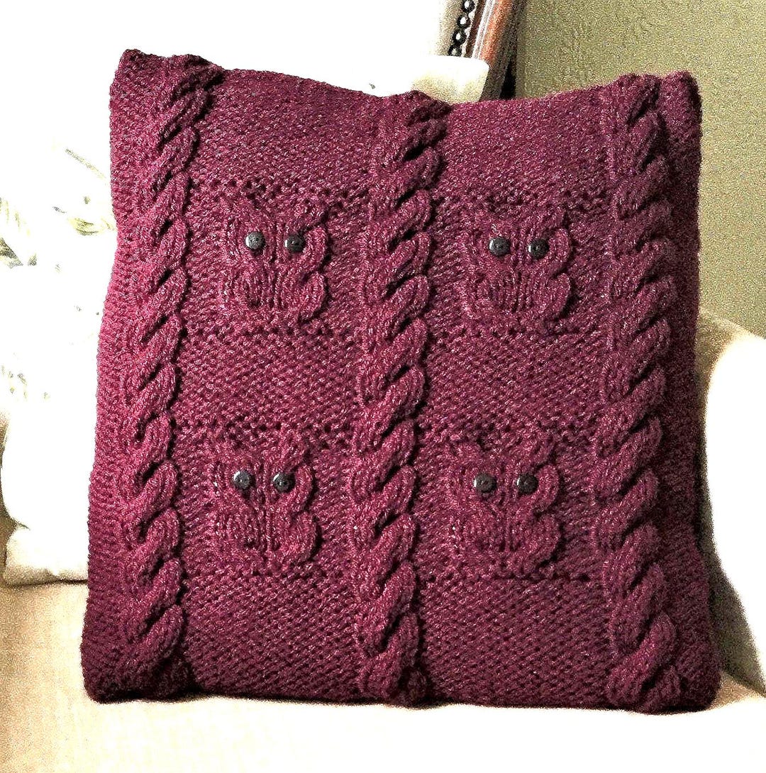 Knitting Pattern, Owls and Cables Cushion Cover, Knit Pillow (english ...