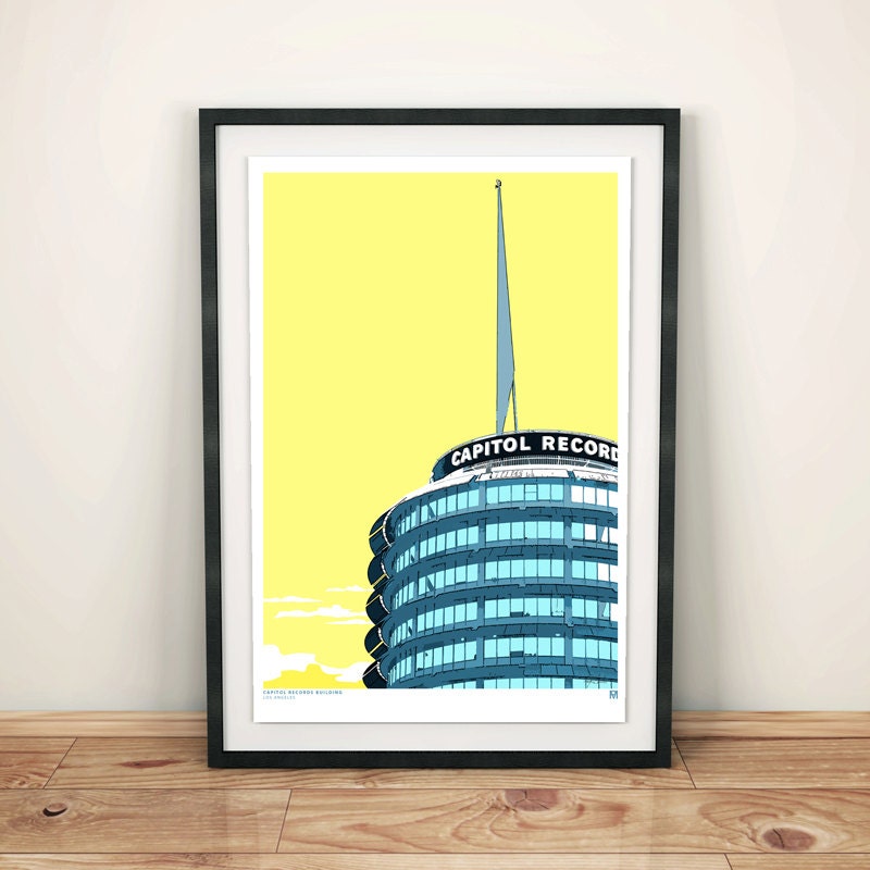 Los Angeles, Capitol Records Building, Architectural Print, Art Print ...
