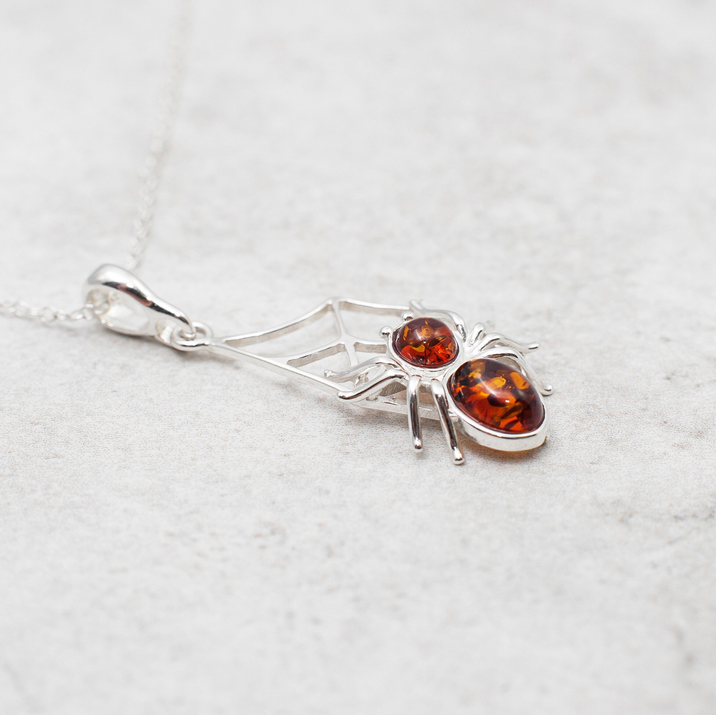 Amber Spider Pendant Necklace Spiders Web Silver Necklace Pendant ...