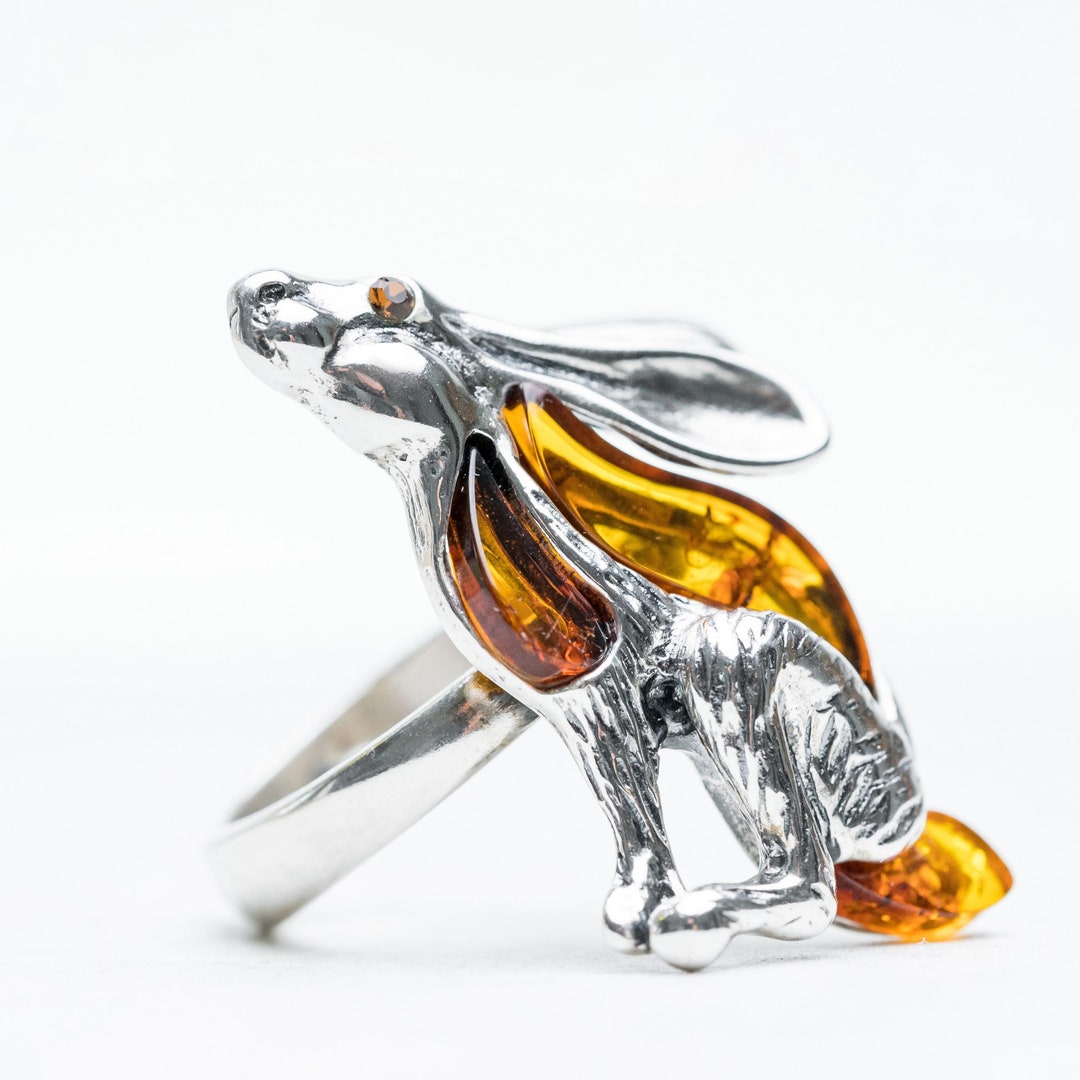 Baltic Amber Hare Ring Silver Hare Ring Silver Rabbit Ring Silver Bunny ...