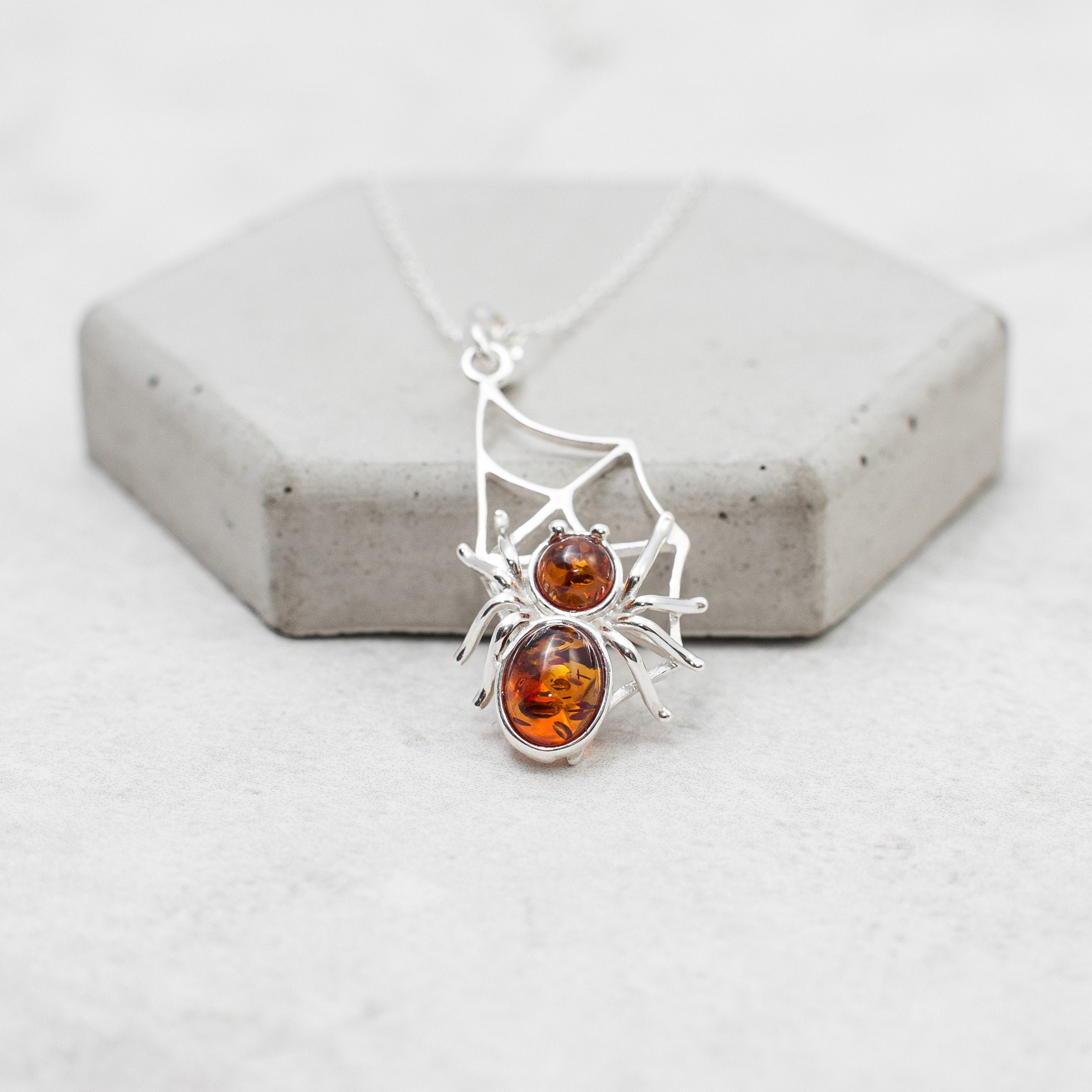Amber Spider Pendant Necklace Spiders Web Silver Necklace Pendant ...