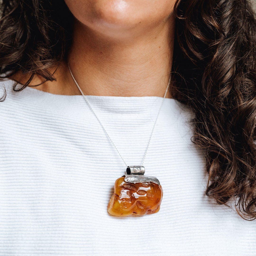 Natural Baltic Amber Pendant Necklace, Irregular Raw Amber Stone ...