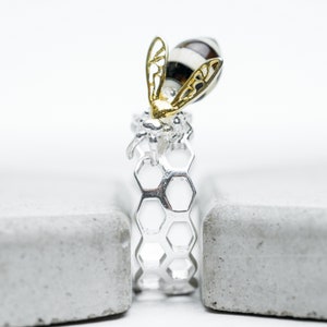 Baltic Amber Bee Ring Silver Honeycomb Ring Amber Bee Silver Geometric ...