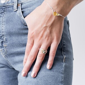 Baltic Amber Bee Ring Silver Honeycomb Ring Amber Bee Silver Geometric ...