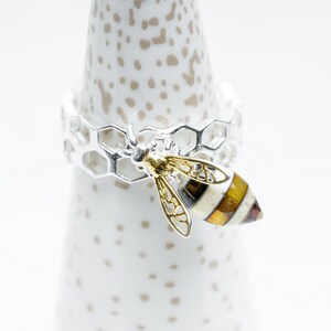 Baltic Amber Bee Ring Silver Honeycomb Ring Amber Bee Silver Geometric ...