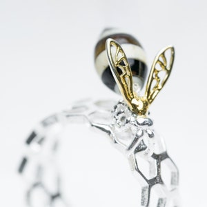 Baltic Amber Bee Ring Silver Honeycomb Ring Amber Bee Silver Geometric ...