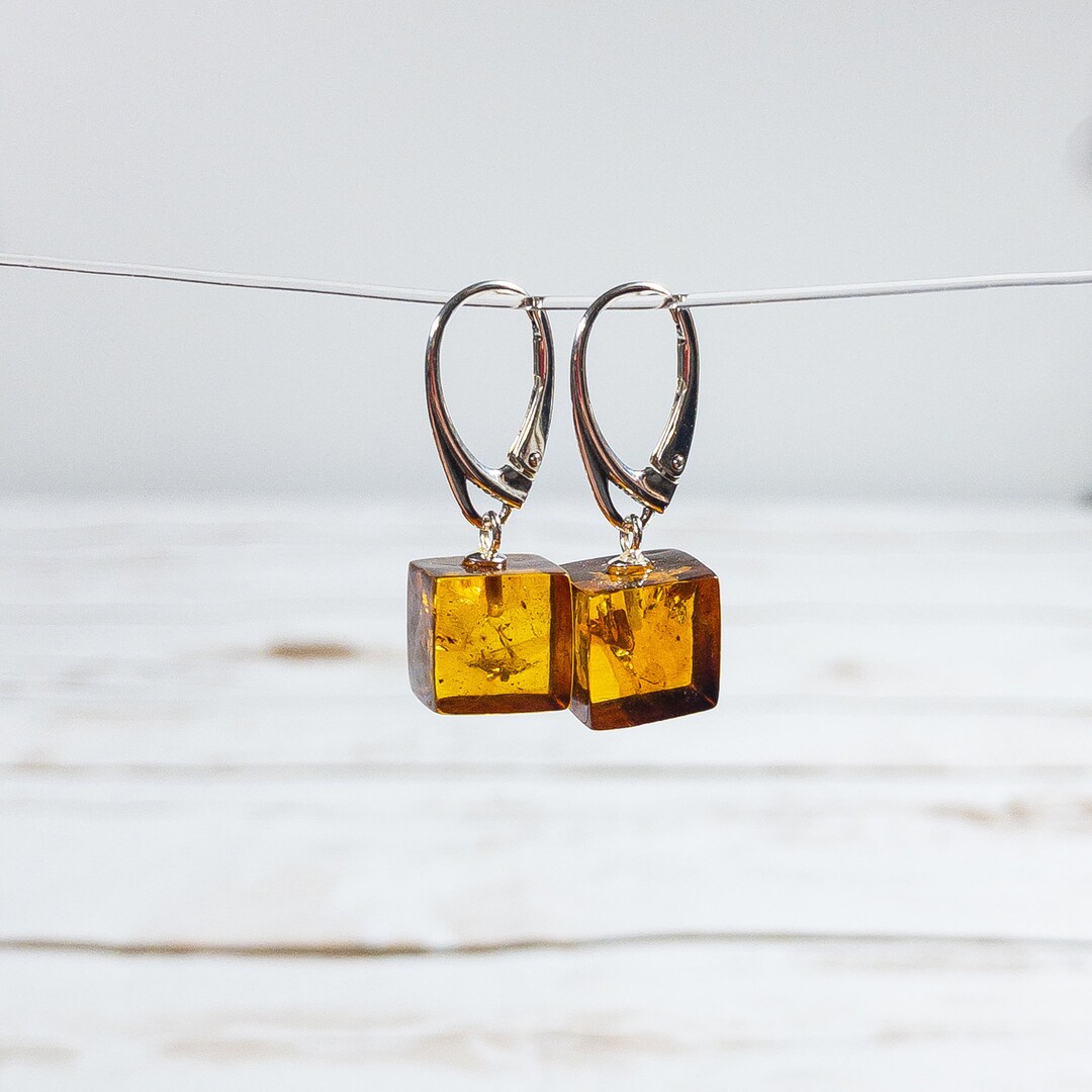 Baltic Amber Earrings Cubic Amber Dangle Earrings Amber and Silver ...