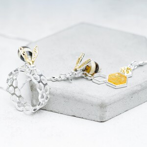 Baltic Amber Bee Ring Silver Honeycomb Ring Amber Bee Silver Geometric ...