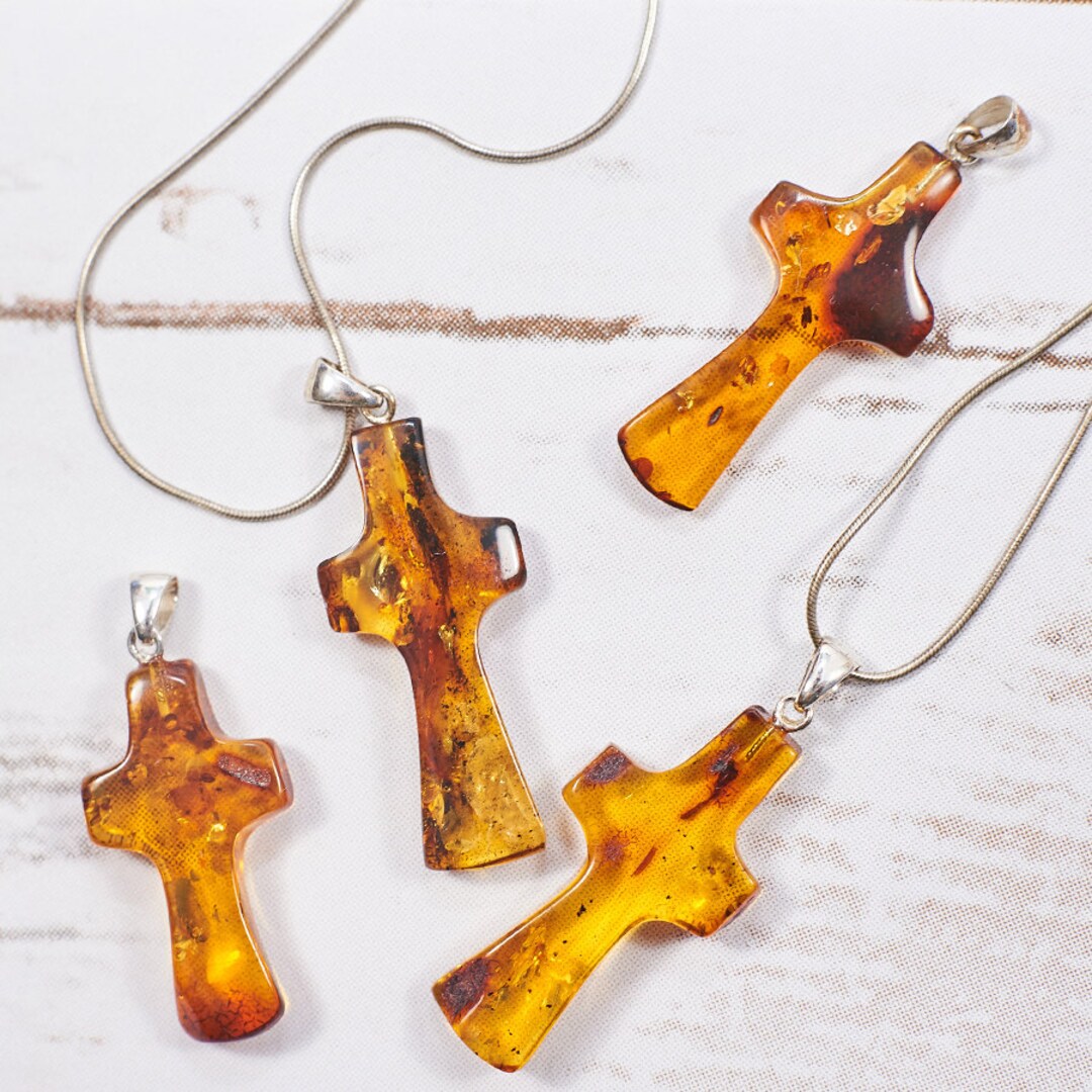 Natural Baltic Amber Cross Handmade Amber Pendant Sterling Silver ...