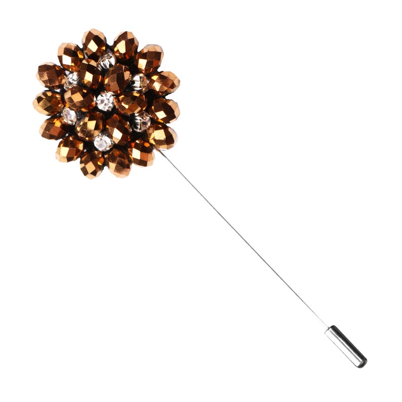 Copper Lapel Pin, Copper Flower Pin, Rhinestone Pin, Wedding, Mens ...