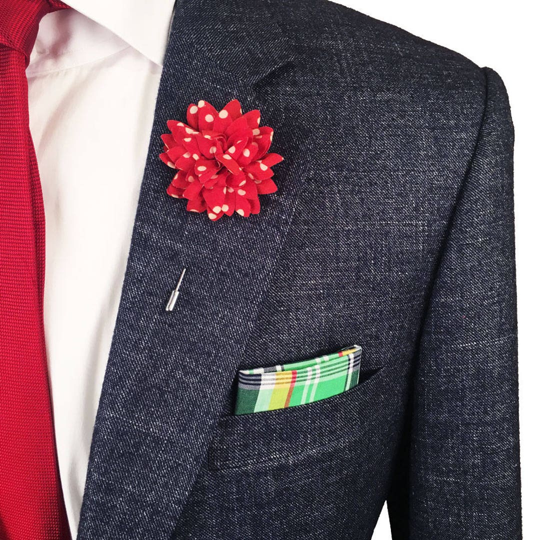 Red Lapel Pin, Red and Cream Flower Pin, Wedding, Mens Lapel Pin ...