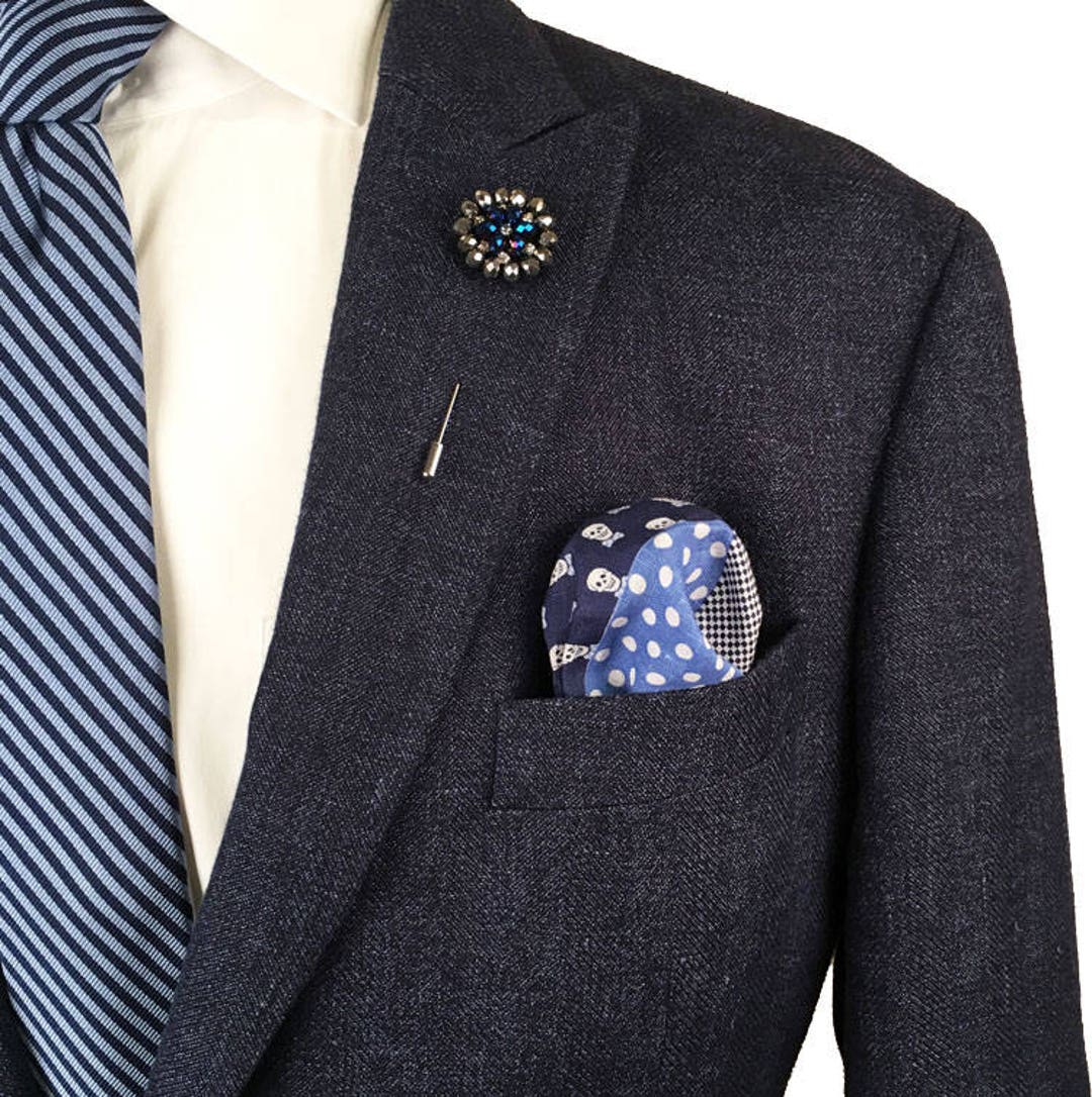 Blue Lapel Pin, Rhinestone Flower Pin, Wedding, Mens Lapel Pin ...