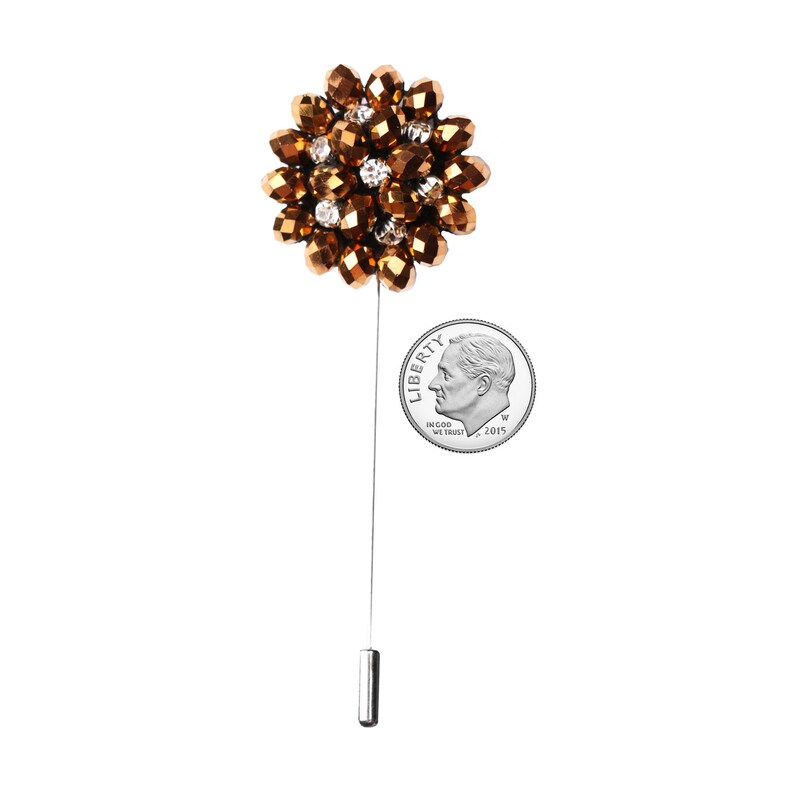 Copper Lapel Pin, Copper Flower Pin, Rhinestone Pin, Wedding, Mens ...