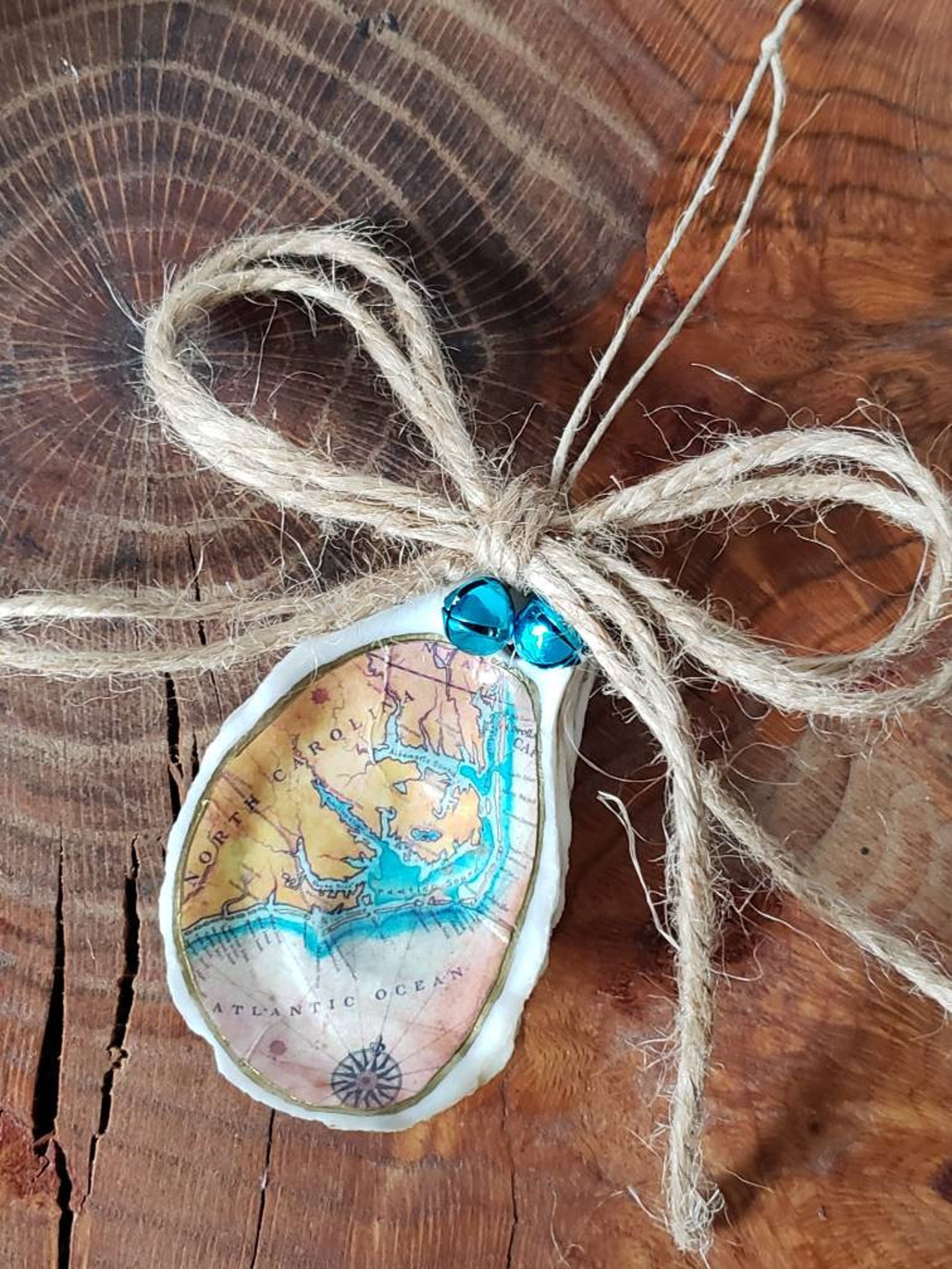 OUTER BANKS Map Oyster Shell Ornament Beach Vacation OBX Gifts Coastal ...