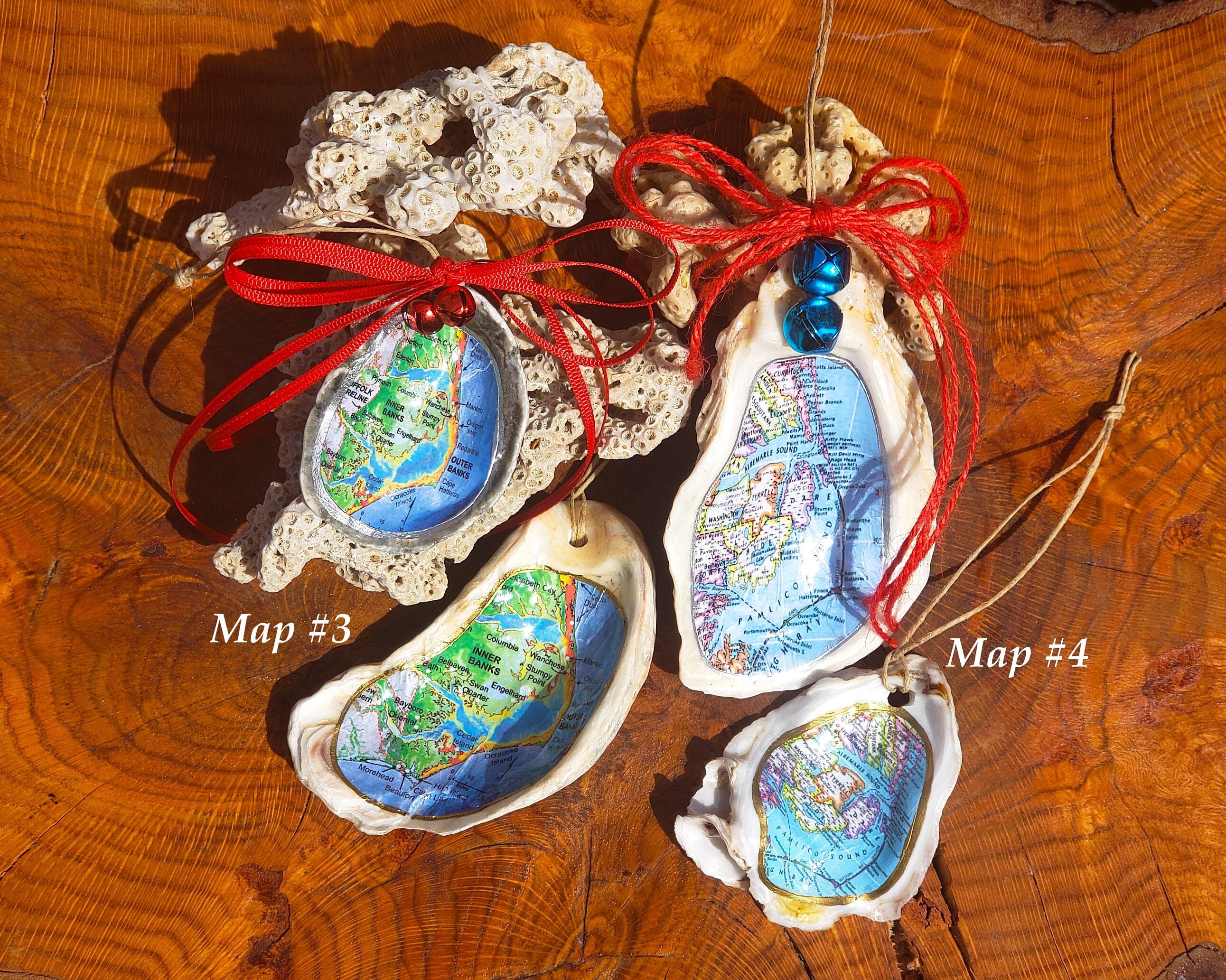 OUTER BANKS Map Oyster Shell Ornament | Beach Vacation | OBX Gifts ...