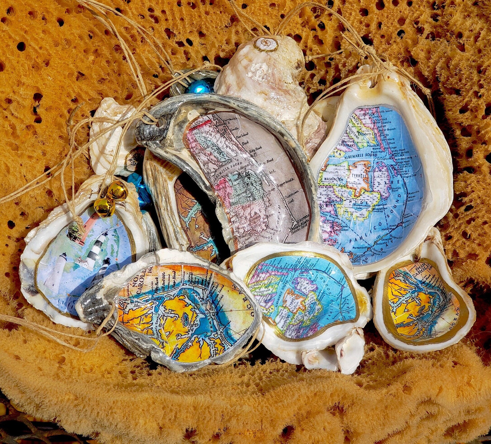OUTER BANKS Map Oyster Shell Ornament | Beach Vacation | OBX Gifts ...