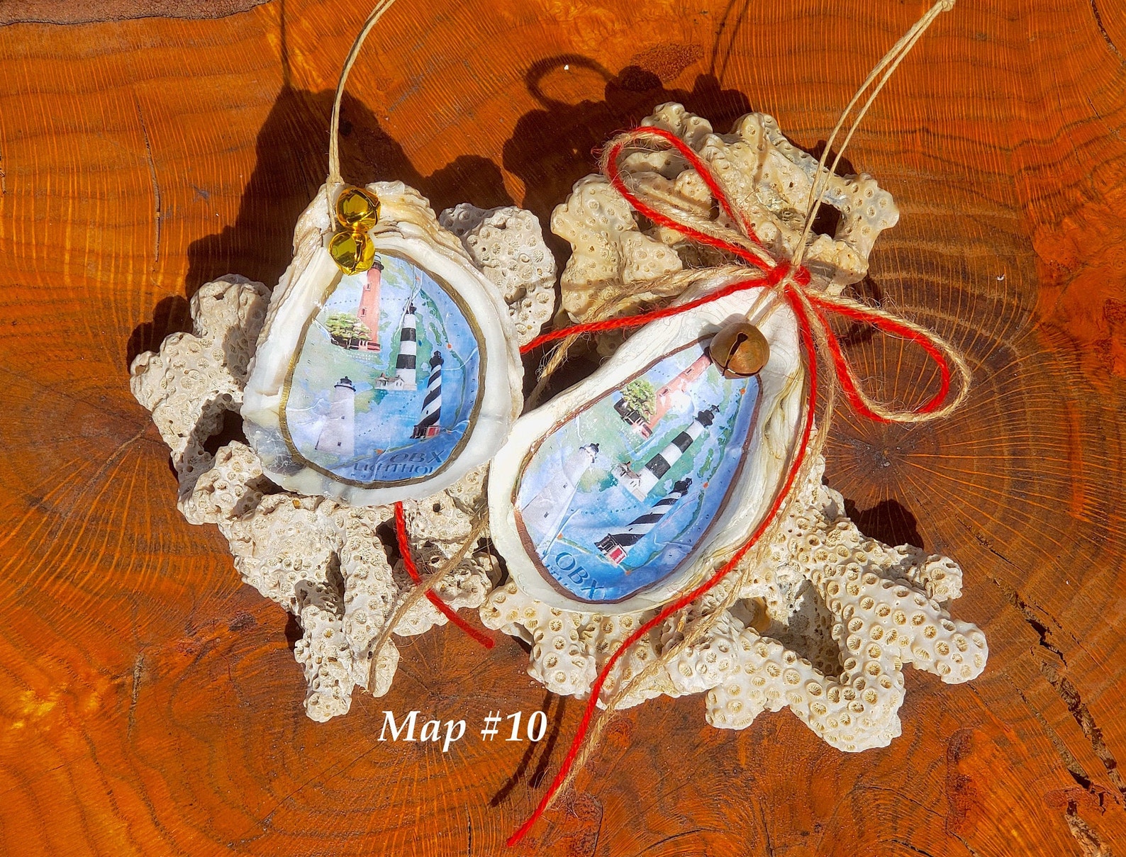 OUTER BANKS Map Oyster Shell Ornament Beach Vacation OBX Gifts Coastal ...