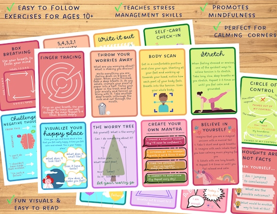 Mindfulness Therapy Tools 10 Pcs Grounding Cards For Anxiety Relief ...