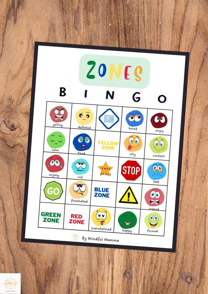 Self-regulation Bingo Cards ZONES Bingo DIGITAL FILE - Etsy