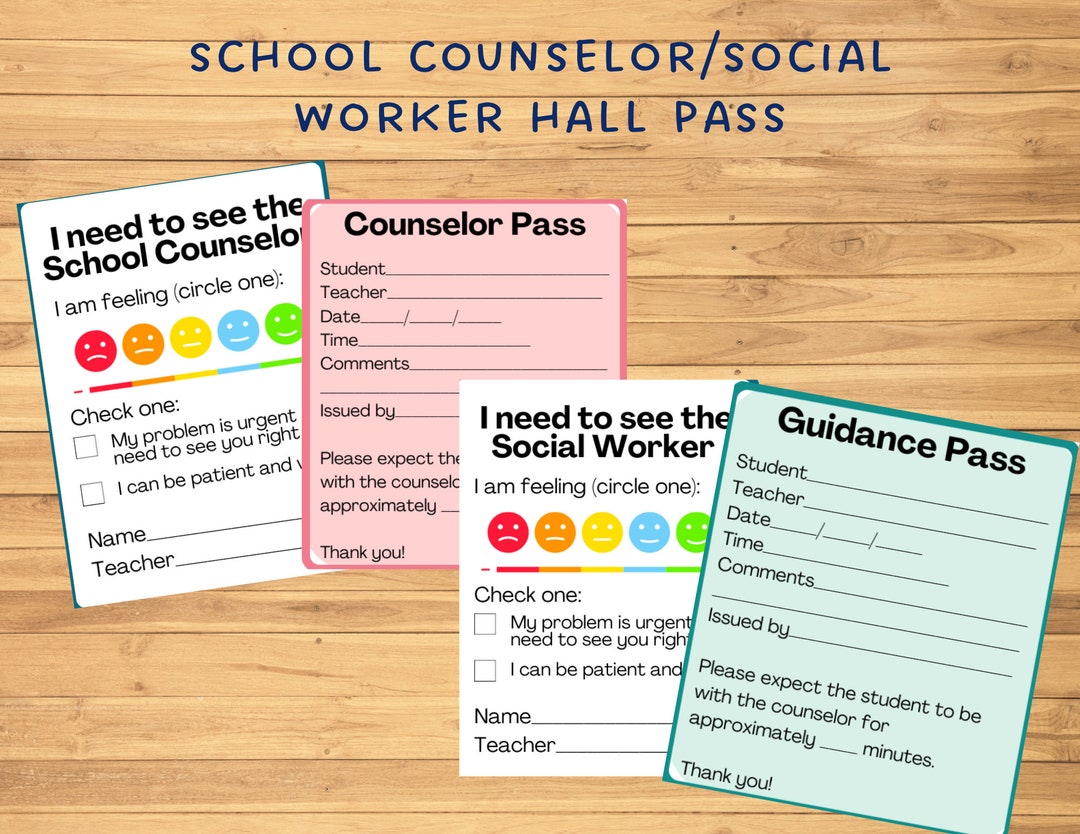 Counselor Hall Pass | Social Worker Hall Pass | Guidance Office Hall ...