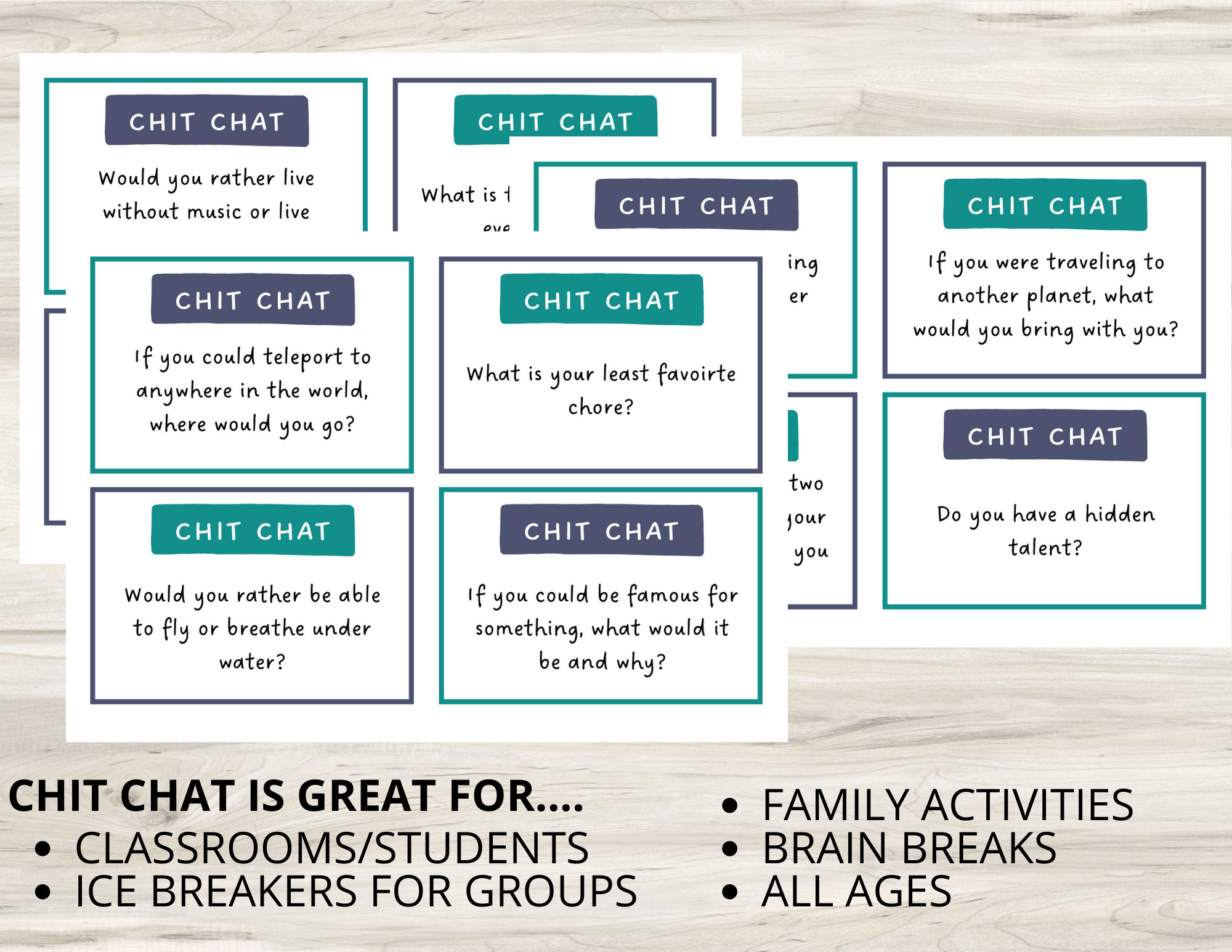 Conversation Starter Card Deck - Set of 48 | "chit Chat" Card Deck ...