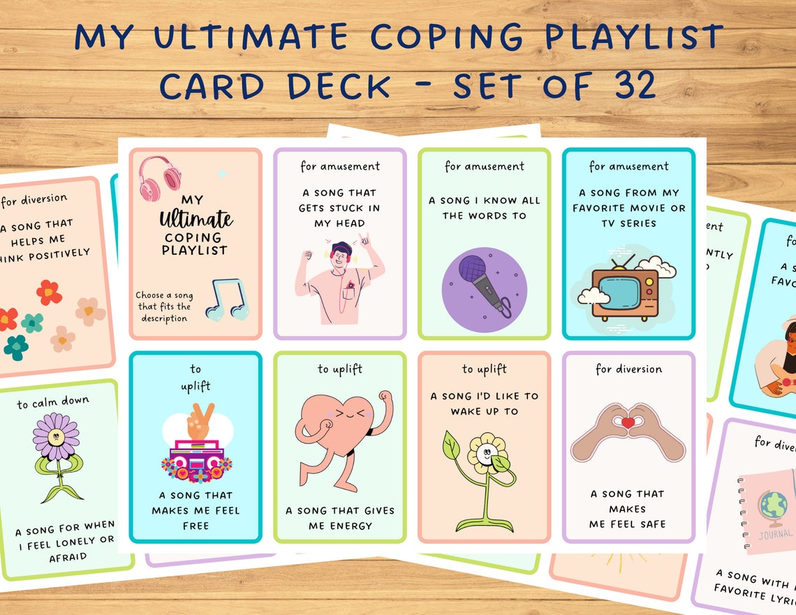 My Ultimate Coping Playlist Card Deck - Set of 32 | Coping Skills Card ...