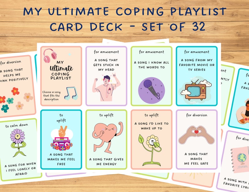 My Ultimate Coping Playlist Card Deck - Set of 32 | Coping Skills Card ...