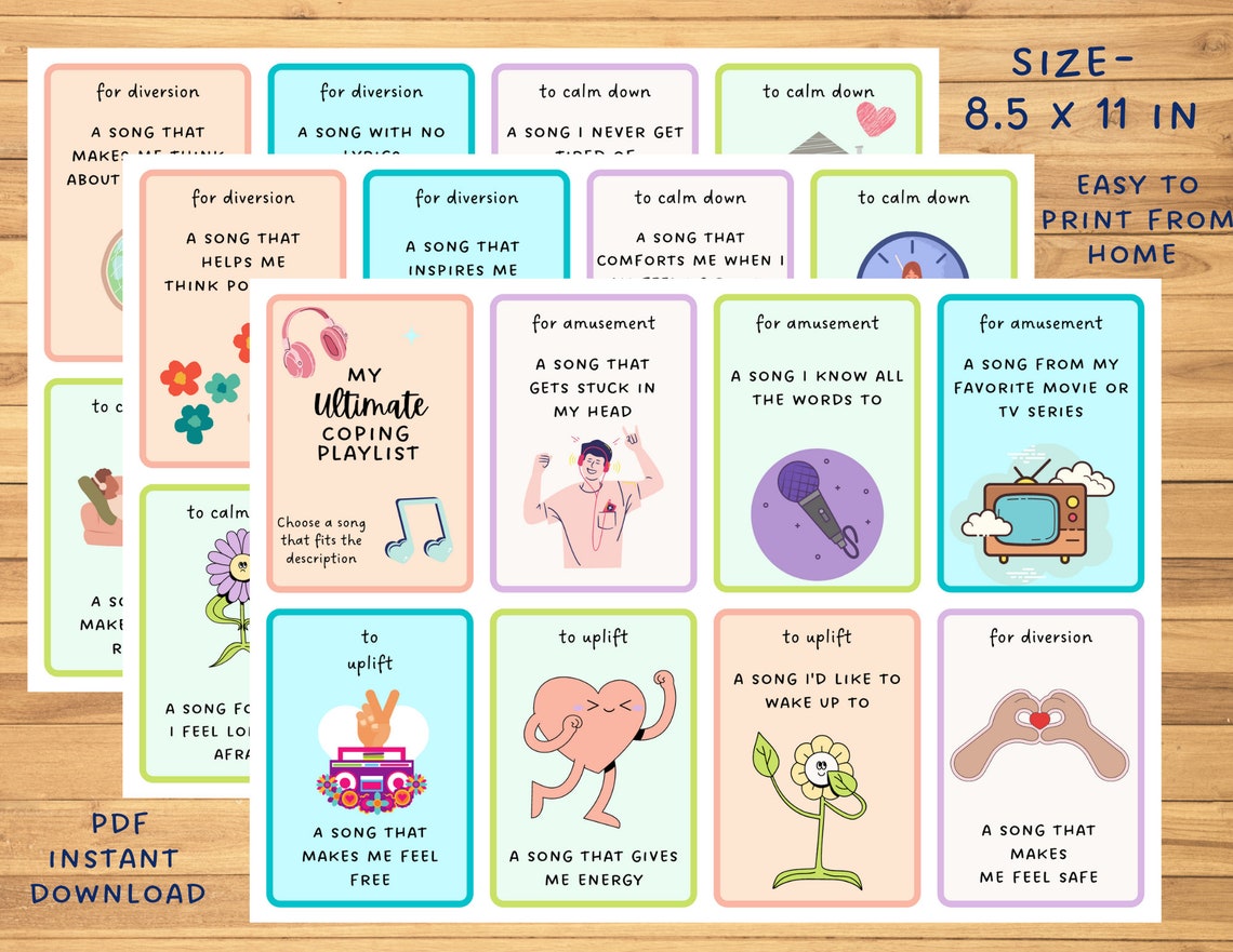 My Ultimate Coping Playlist Card Deck - Set of 32 | Coping Skills Card ...