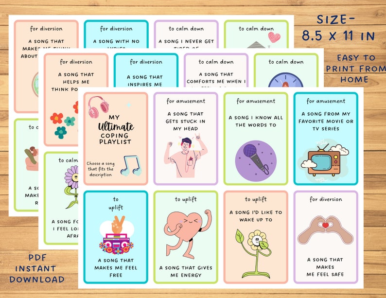 My Ultimate Coping Playlist Card Deck - Set of 32 | Coping Skills Card ...