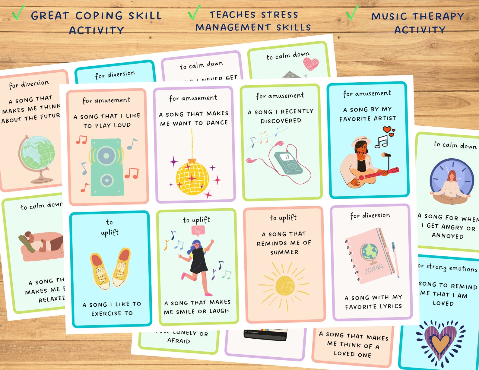 My Ultimate Coping Playlist Card Deck - Set of 32 | Coping Skills Card ...