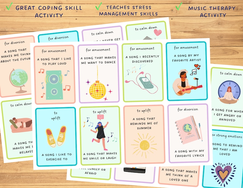 My Ultimate Coping Playlist Card Deck - Set of 32 | Coping Skills Card ...