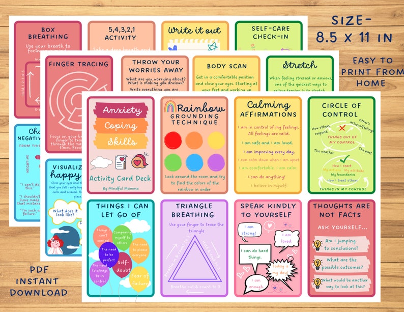 Anxiety Coping Skills Card Deck - Set of 24 - *DIGITAL FILE* - Etsy