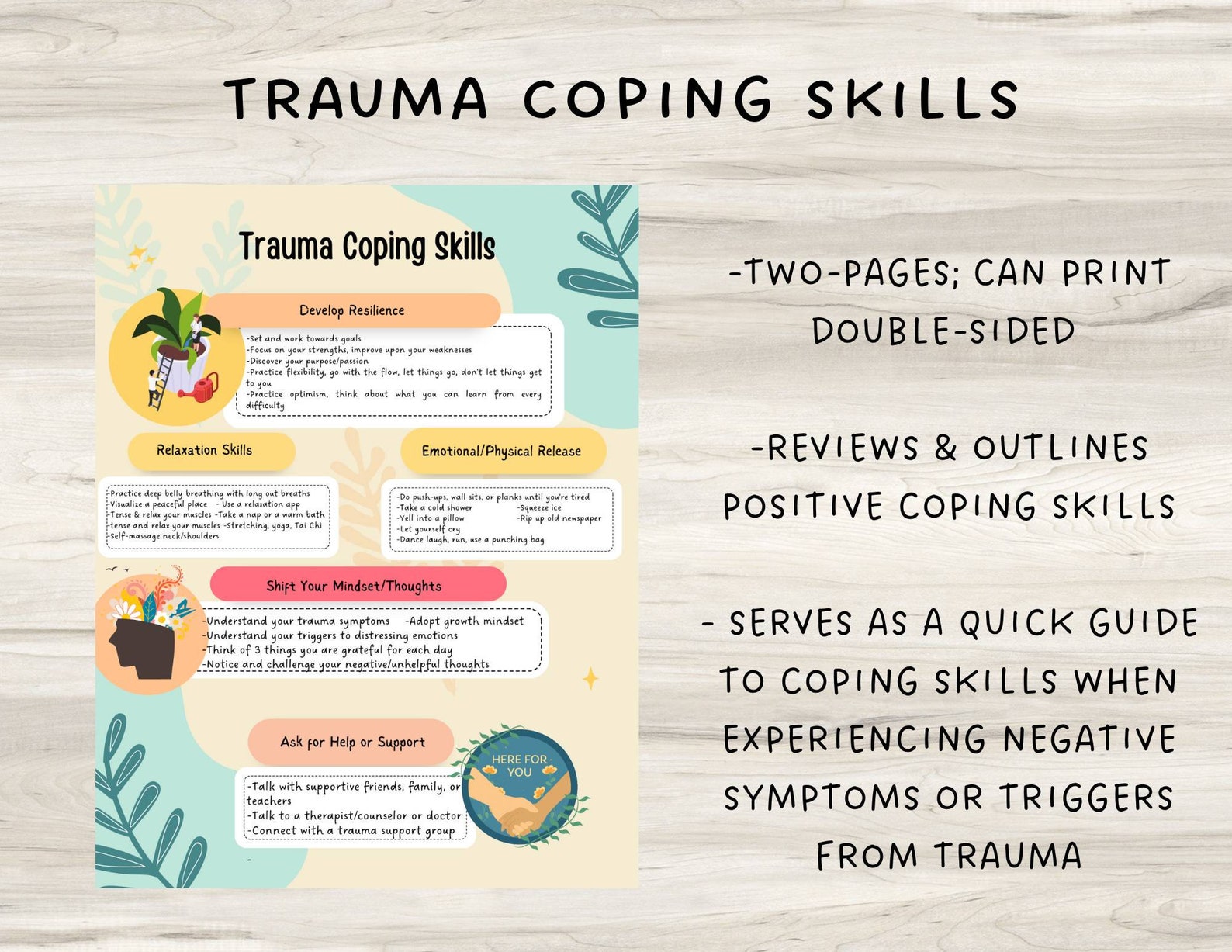 Trauma Coping Skills Handouts for Kids & Teens | Printable Therapy ...