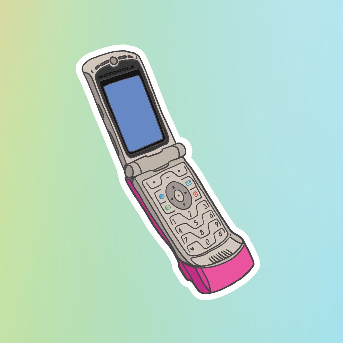 Retro Nostalgic Handdrawn 90s 2000s 3x3 Vinyl Sticker Motorola Hot Pink ...