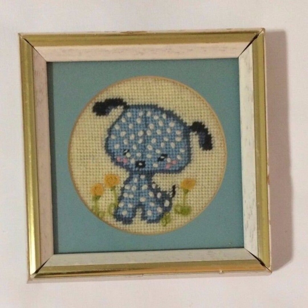 Jiffy Puppy Dog Finished Needlepoint in White Wood Frame & - Etsy Ireland
