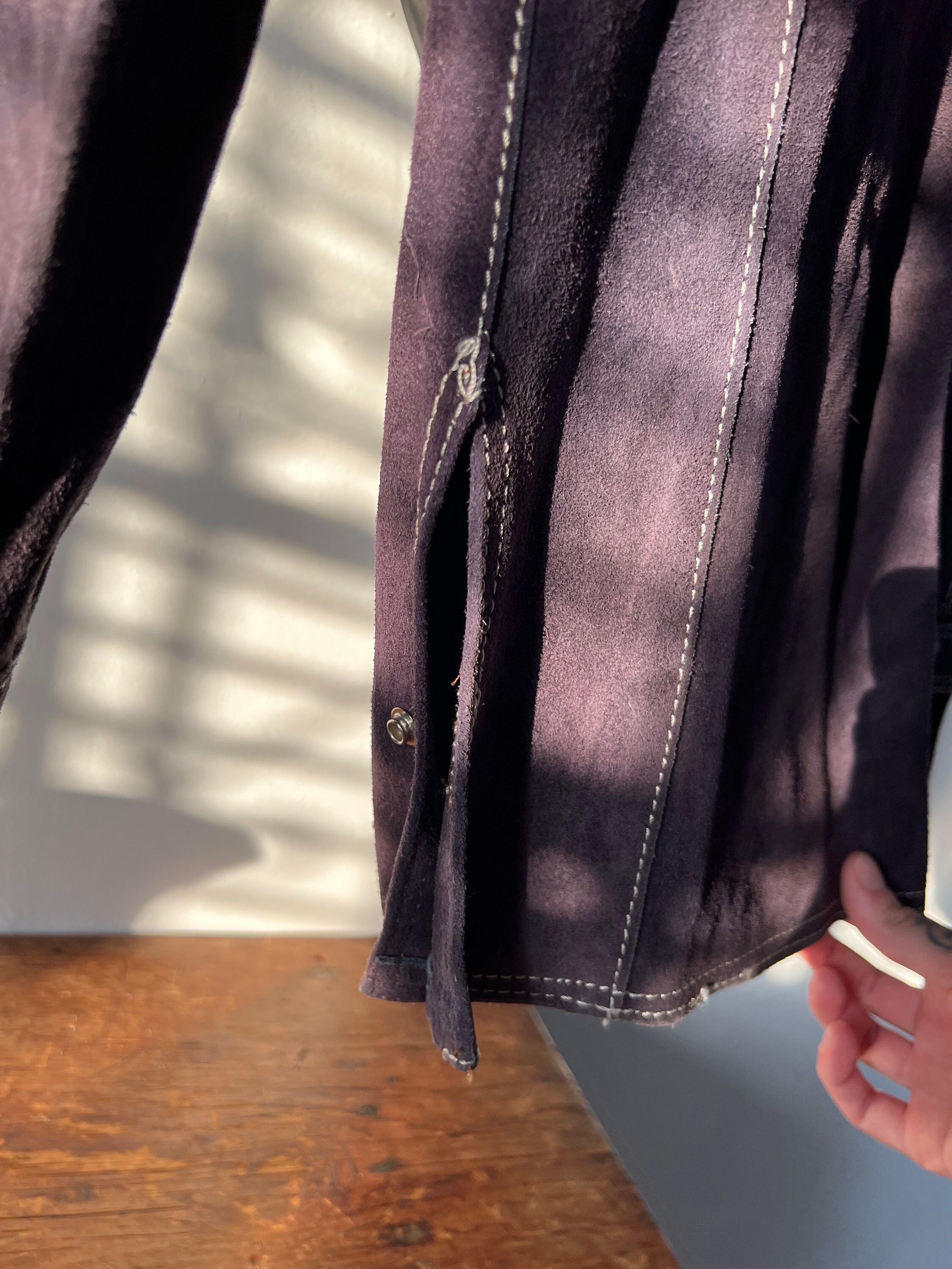 1970s Vintage Purple Suede Jacket / White Chainstitch / Western ...