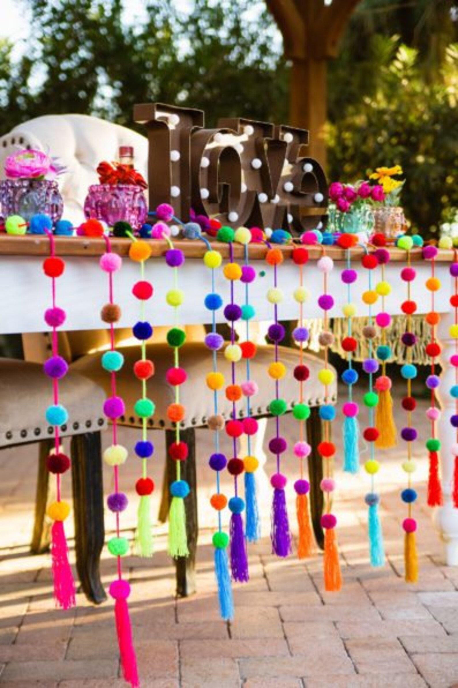 50 Pom Pom Garlands Wholesale Each 5ft/1.50m Long Multi-coloured Pom ...