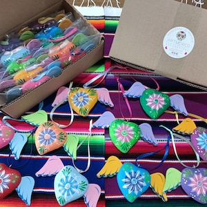 Mexican Winged Heart Colourful Hanging Ornaments Set of 10! Give as 1 ...