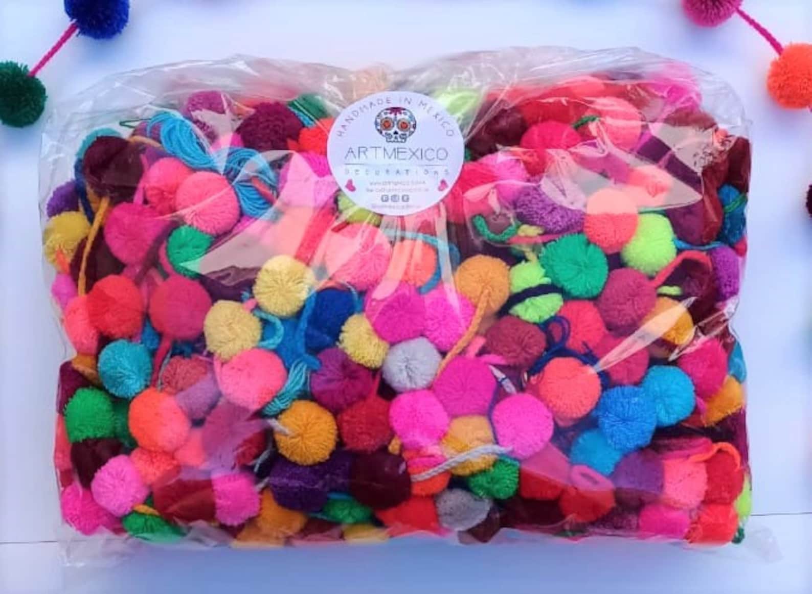 50 Pom Pom Garlands Wholesale Each 5ft/1.50m Long Multi-coloured Pom ...