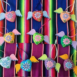 Mexican Winged Heart Colourful Hanging Ornaments Set of 10! Give as 1 ...