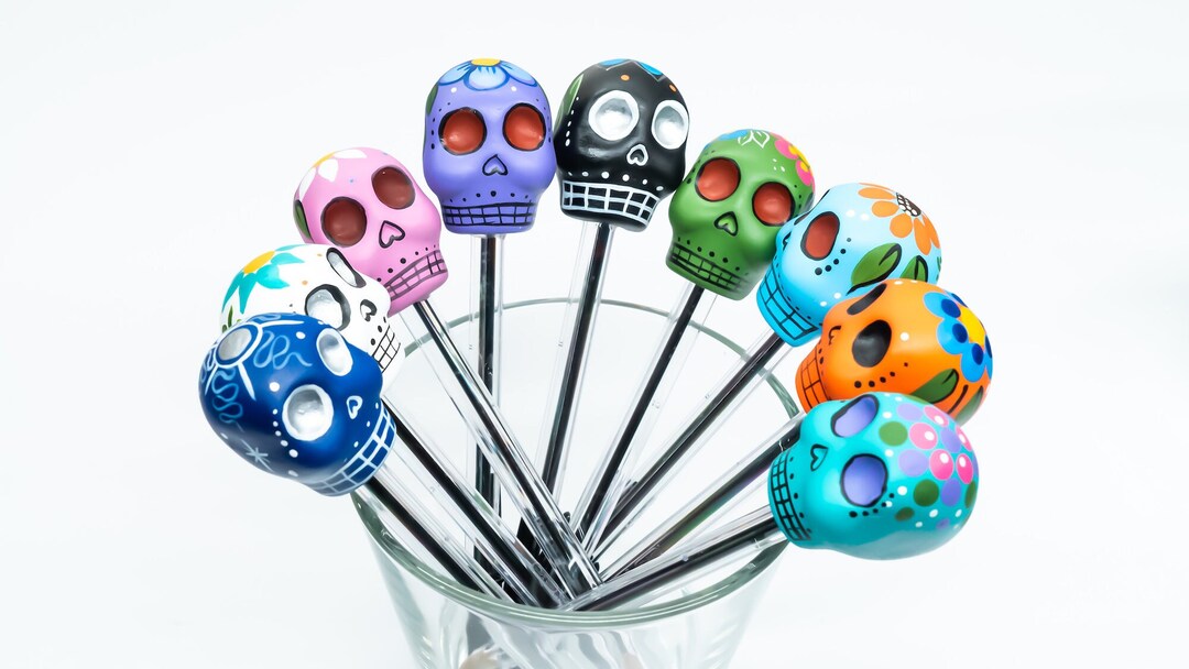 Mini Ceramic Skull Pens or Ornaments Set of 9 Cute Desk, Home Office ...