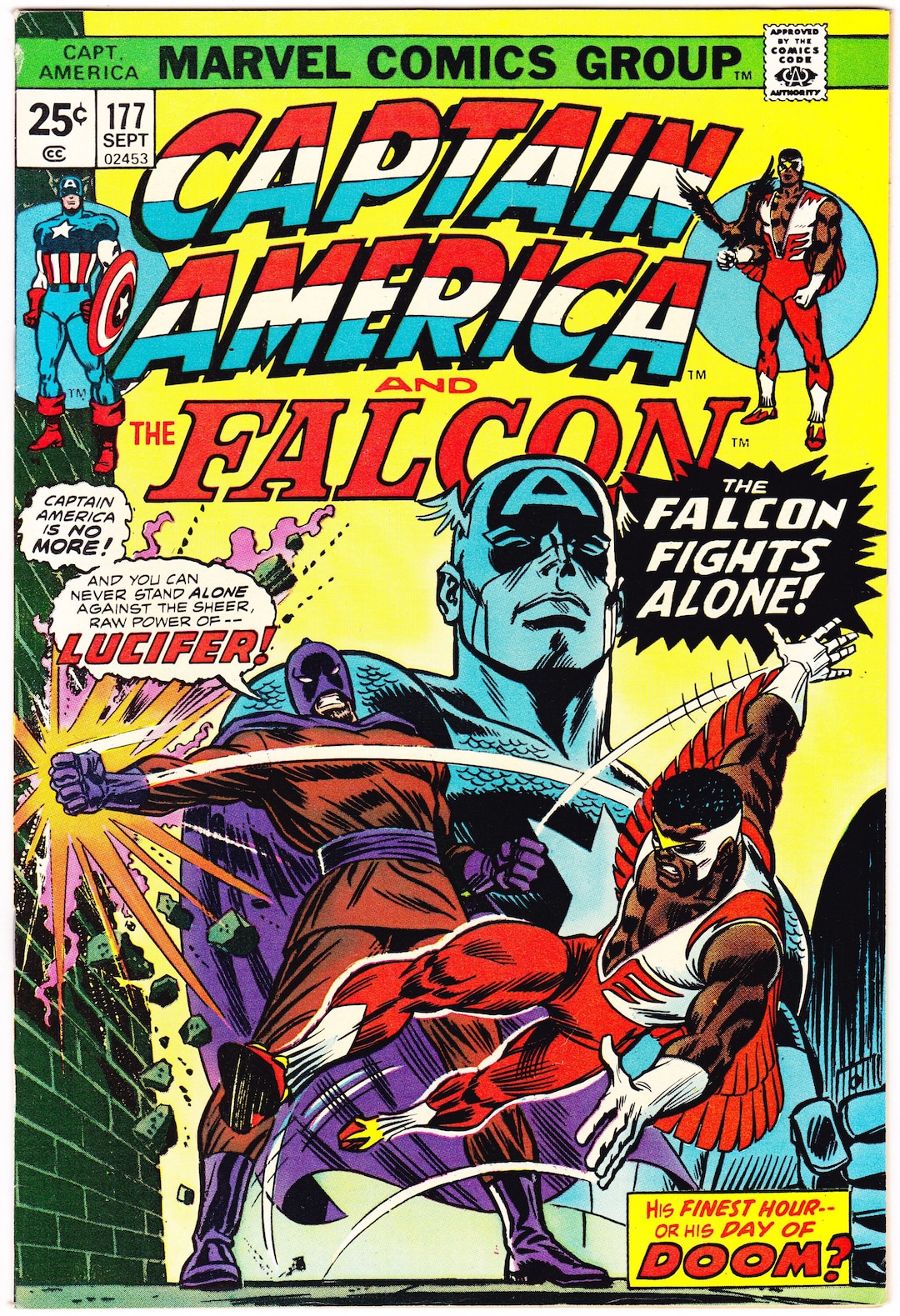 Captain America 177 Comic, Falcon, Lucifer Book. 1974 Marvel VF 8.0 - Etsy
