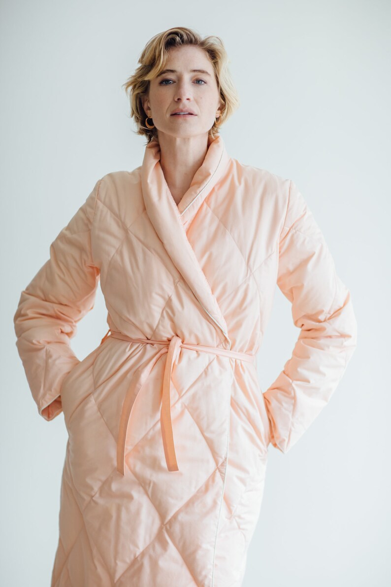 Vintage 70s Warm Things Peach Goose Down Coat Robe With Pockets Women's ...