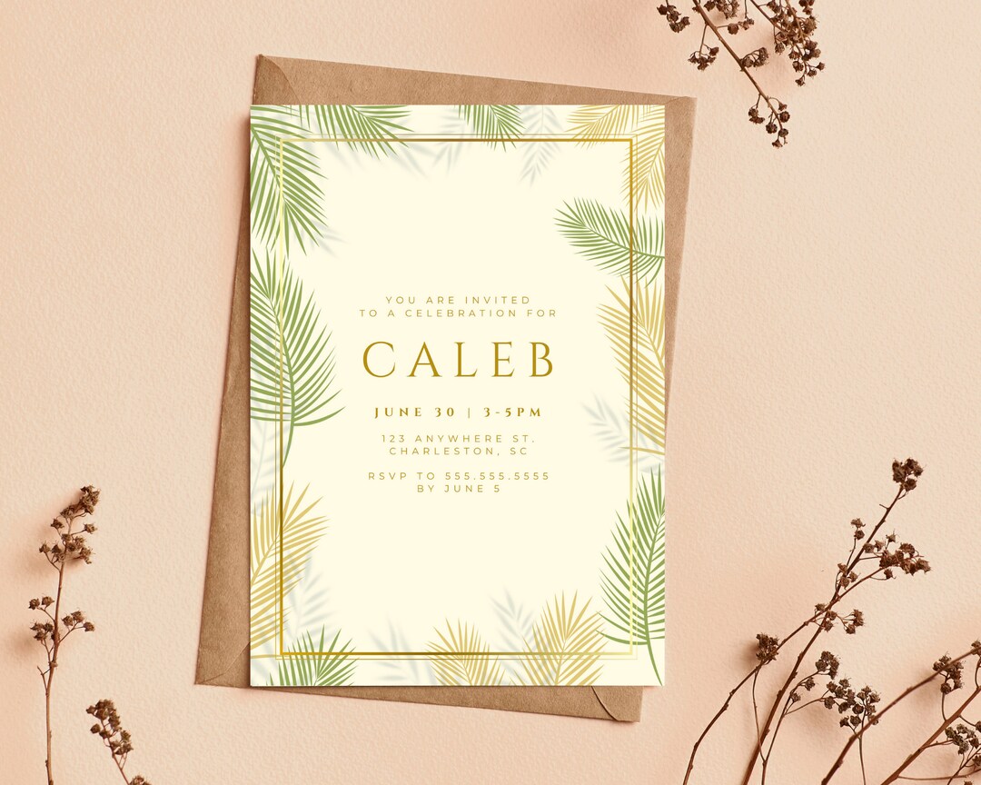 Palm Leaves Party Invitation Digital Download - Etsy