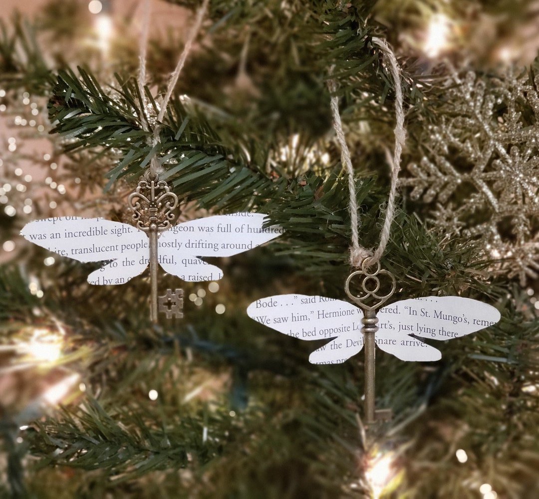 Flying Key Ornament With Book Page Wings, Christmas Ornament - Etsy