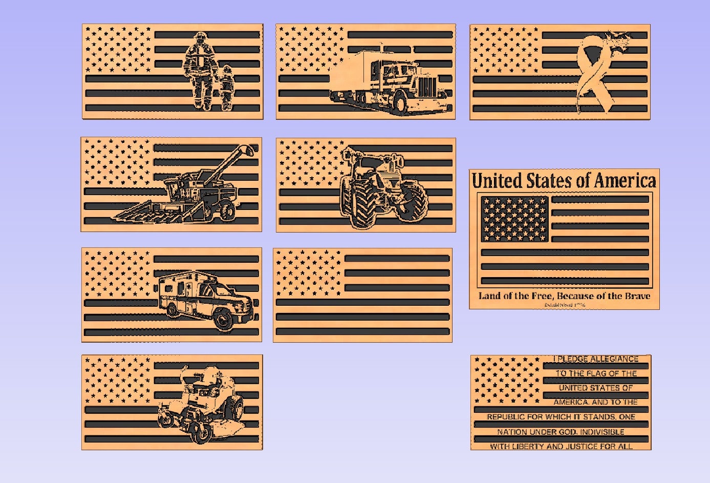 Flag Bundle 3 Dxf File (for CNC or Laser Lightburn Software)cnc File ...